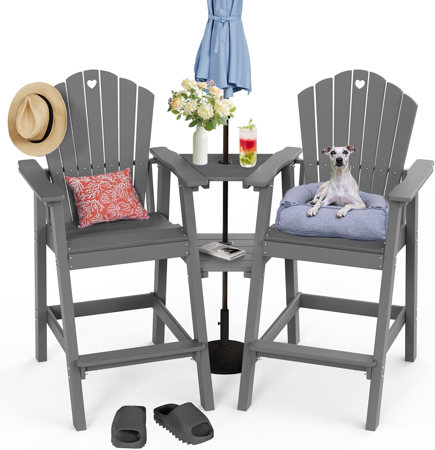 Tall Adirondack Chairs Set of 2 with Double Layer Connecting Table ...