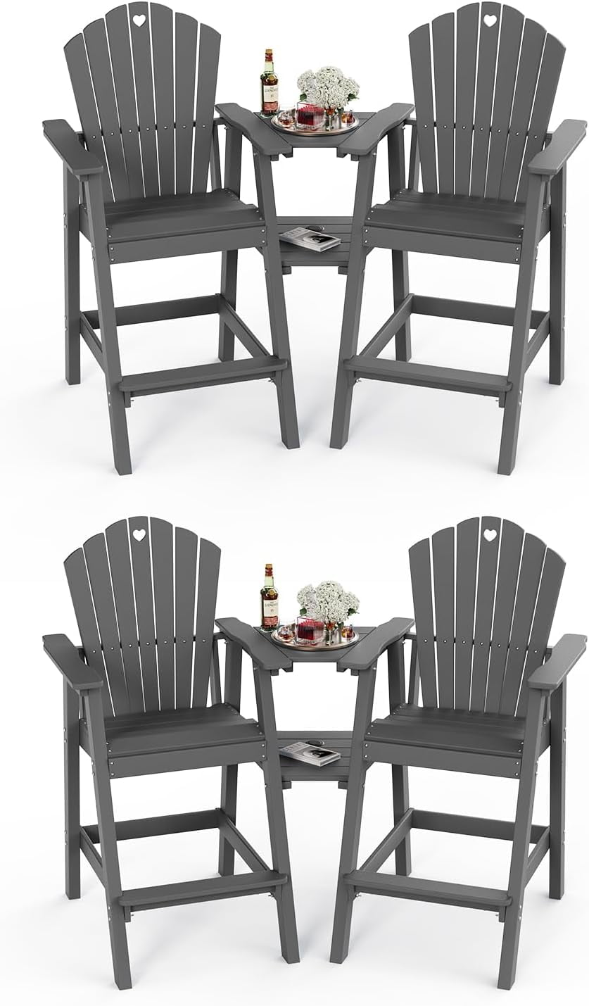 Tall Adirondack Chairs Set of 4 with 2-Layer Connecting Table, HDPE Bar ...