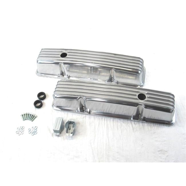 Tall Aluminum Finned Valve Cover with Hole for 1958-1986 SBC, Polished ...