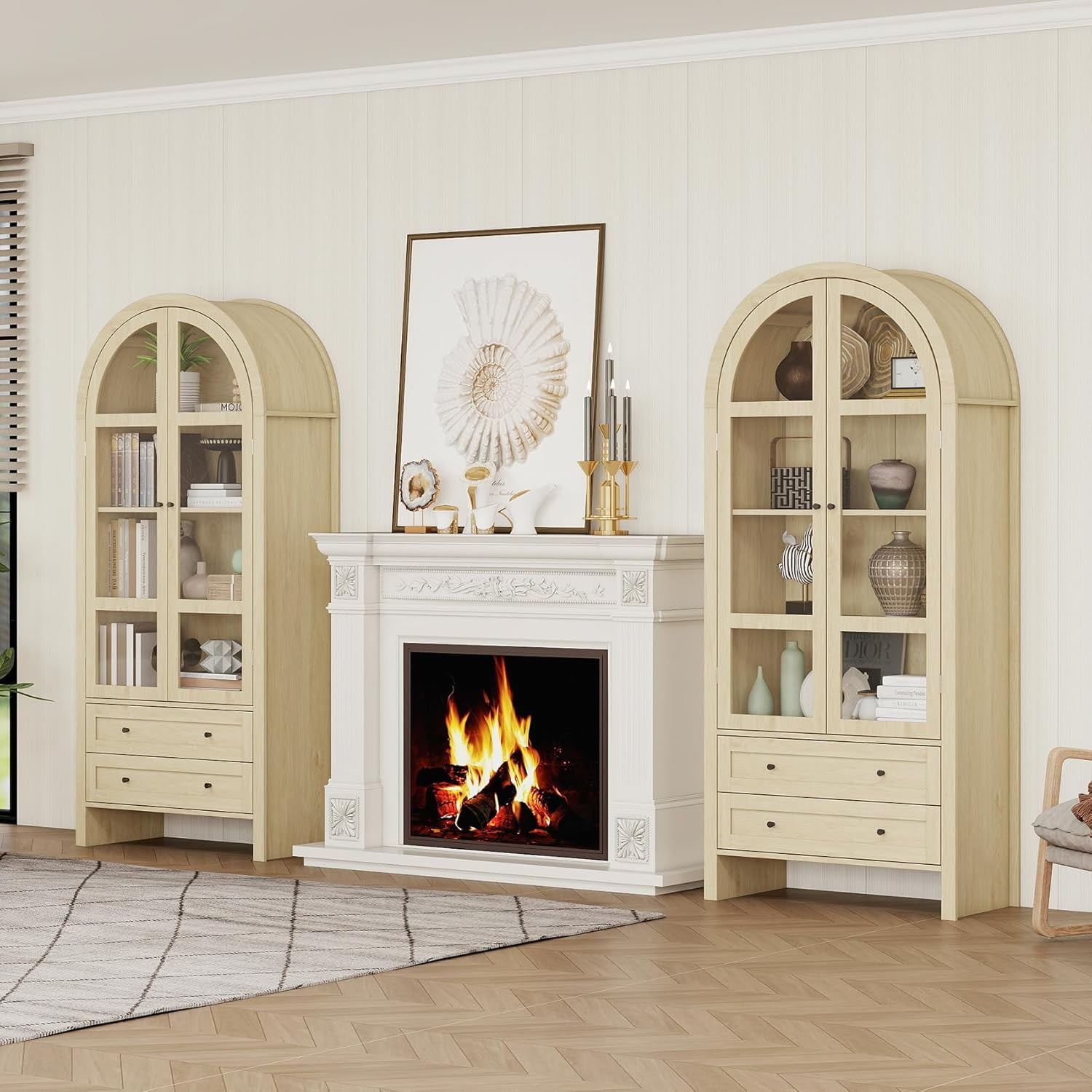 Tall Arched Kitchen Pantry Cabinet with Adjustable Shelves and Doors ...