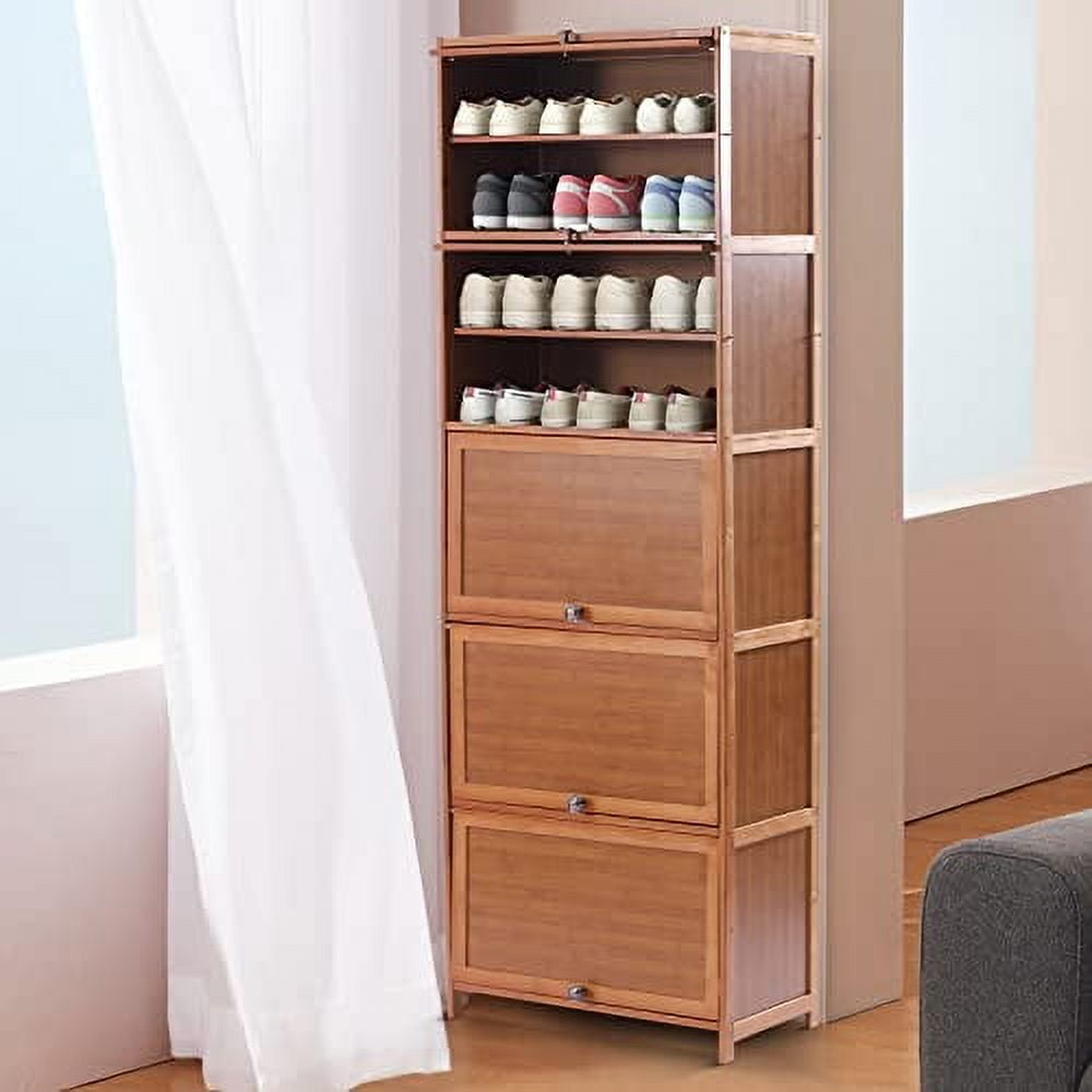 Tall Bamboo Shoe Storage Cabinet Bamboo Shoe Rack with Doors, 11 Tier ...