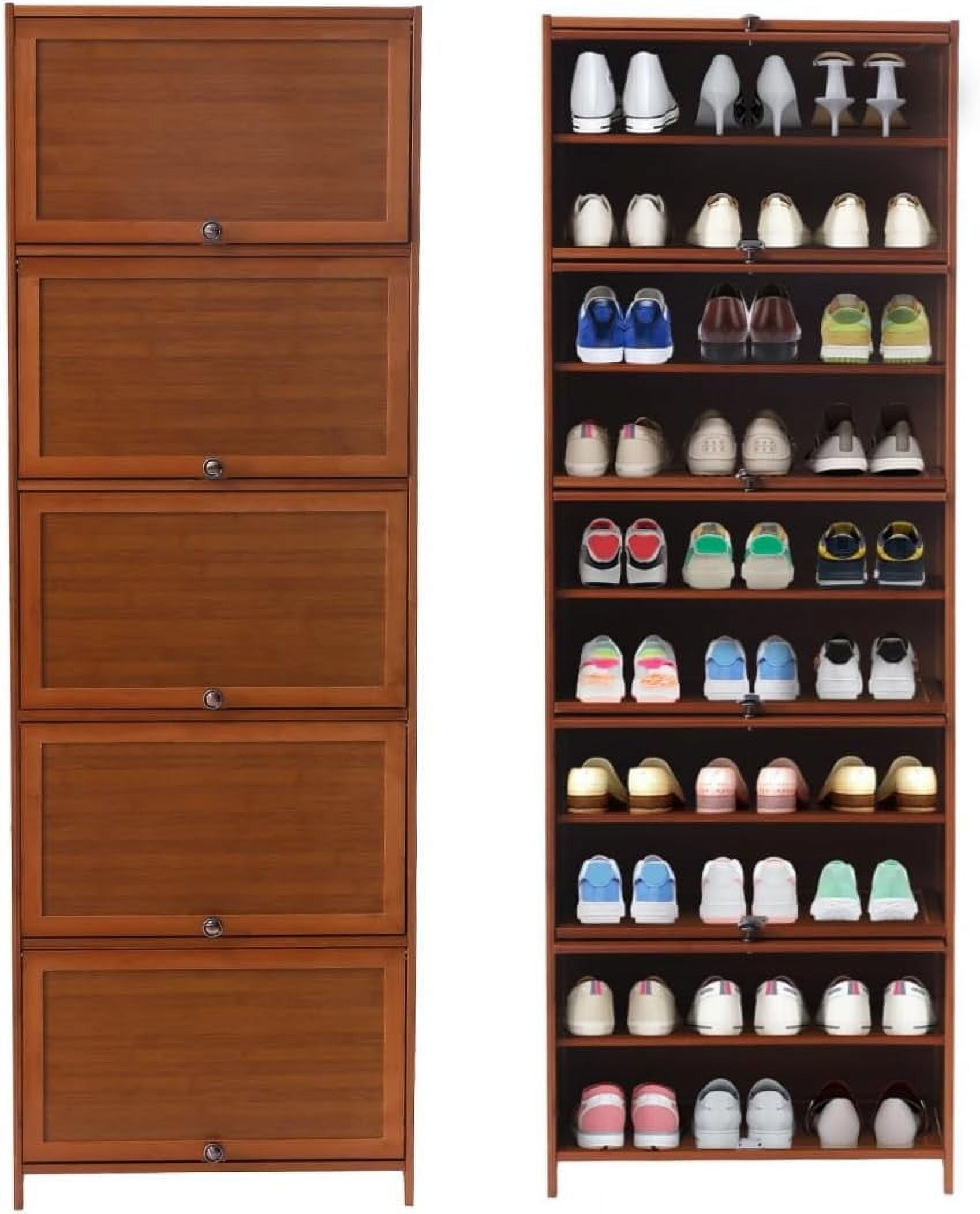 Tall Bamboo Shoe Storage Cabinet Bamboo Shoe Rack with Doors, 11 Tier ...