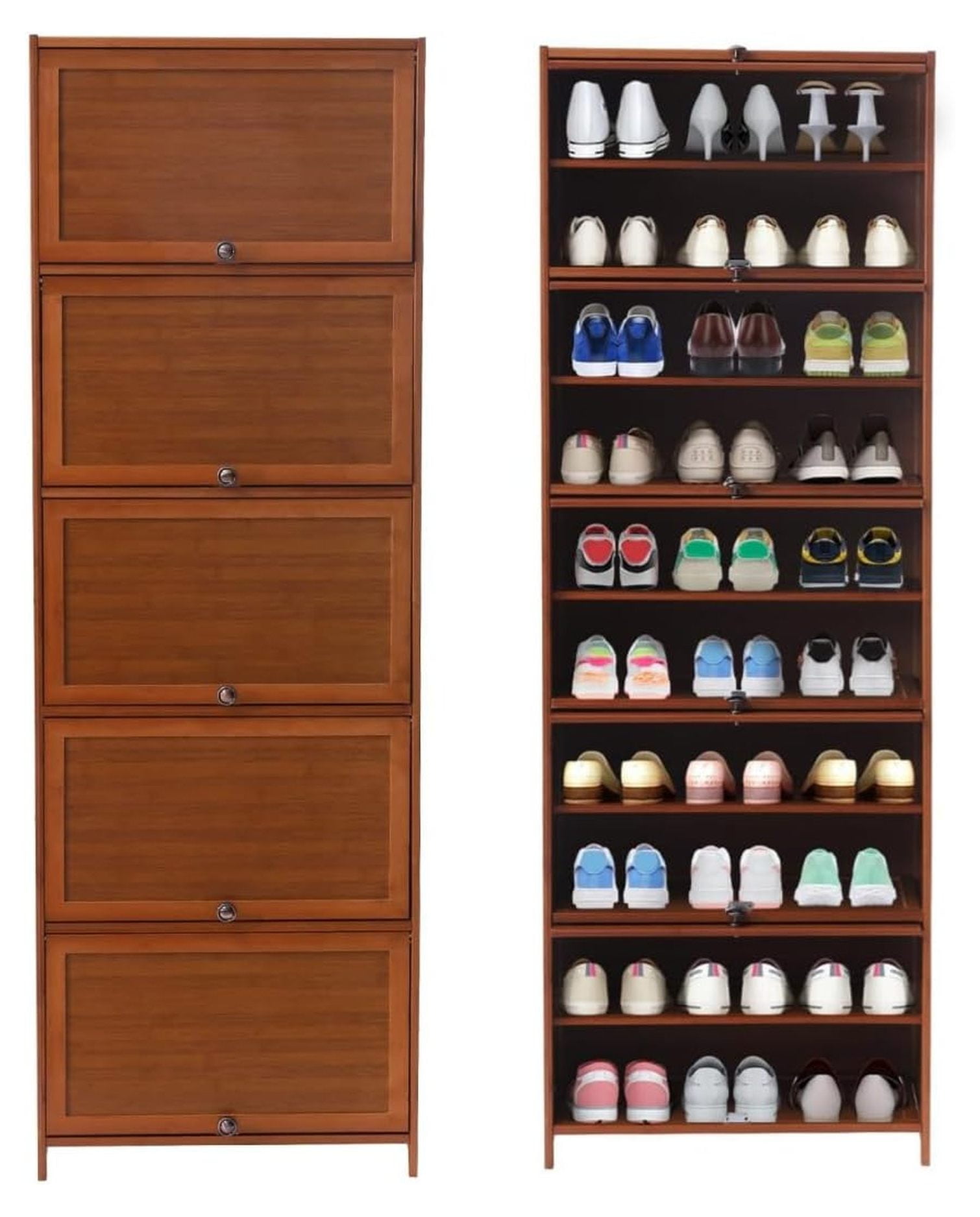 Tall Bamboo Shoe Storage Cabinet Bamboo Shoe Rack with Doors, 11 Tier ...