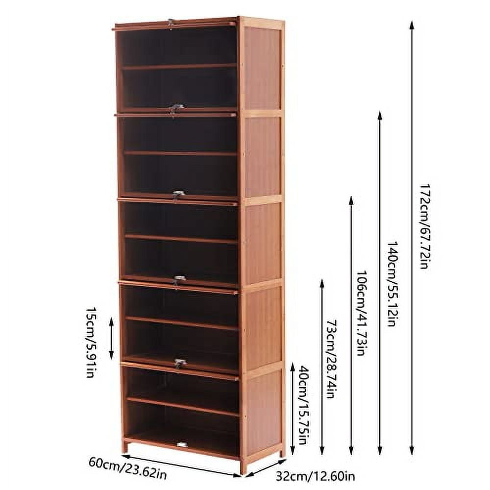 Tall Bamboo Shoe Storage Cabinet Bamboo Shoe Rack with Doors, 11 Tier ...