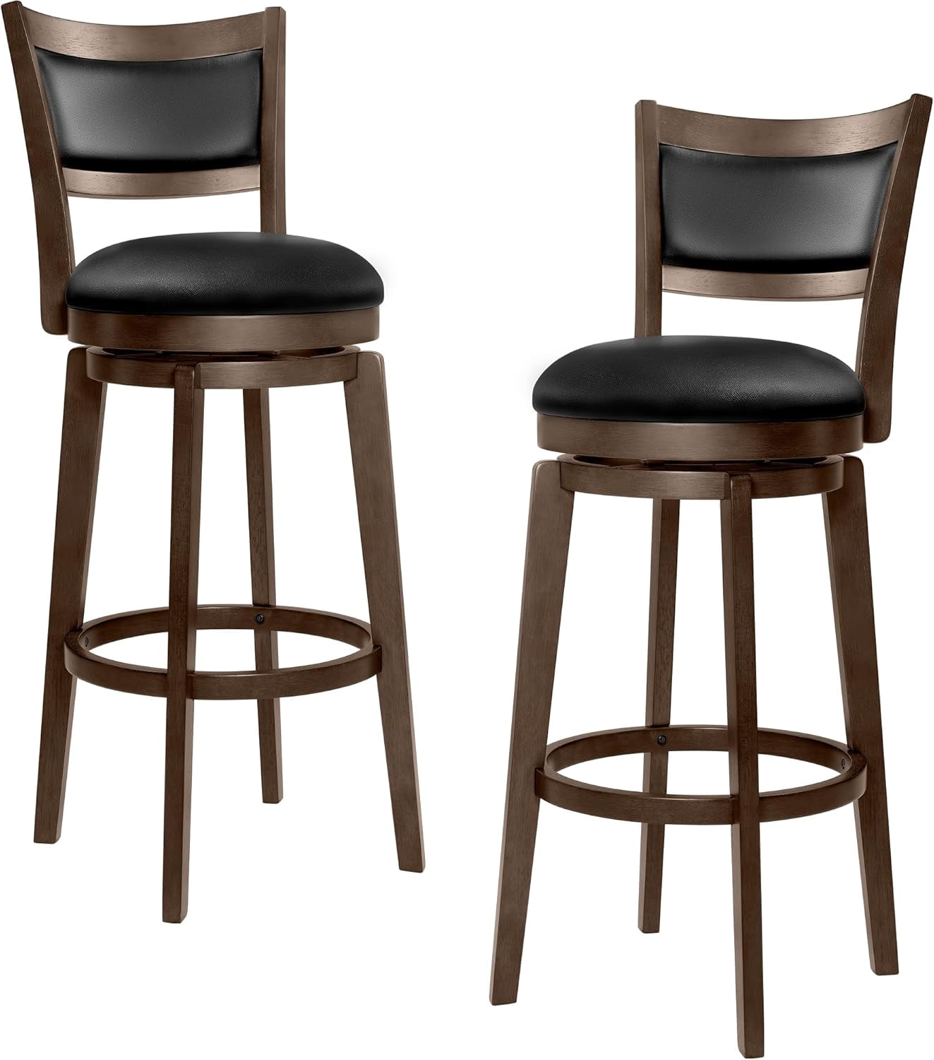 Tall Bar Height Stools Set of 2 - High Back Swivel Barstools with Black ...