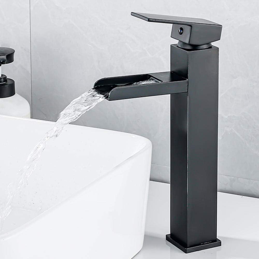 Tall Basin Mixer Tap Waterfall Bathroom Sink Taps Black Waterfall Brass ...