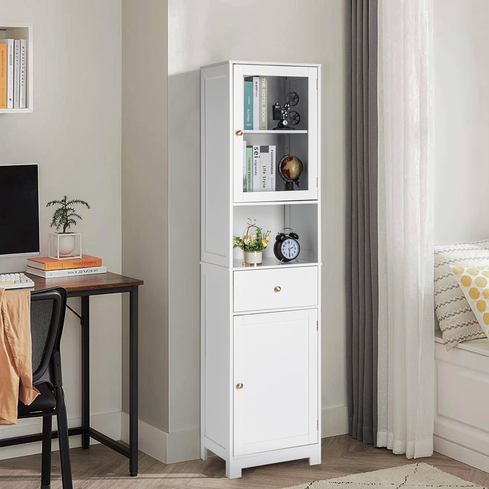 Tall Bathroom Cabinet with Drawer and 2 Door Cabinet, Slim Storage ...
