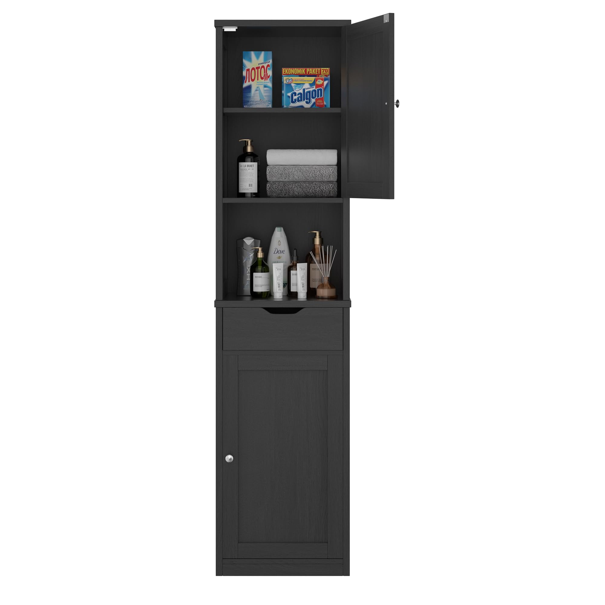 Tall Bathroom Cabinet Freestanding Adjustable Shelves, Narrow Storage ...