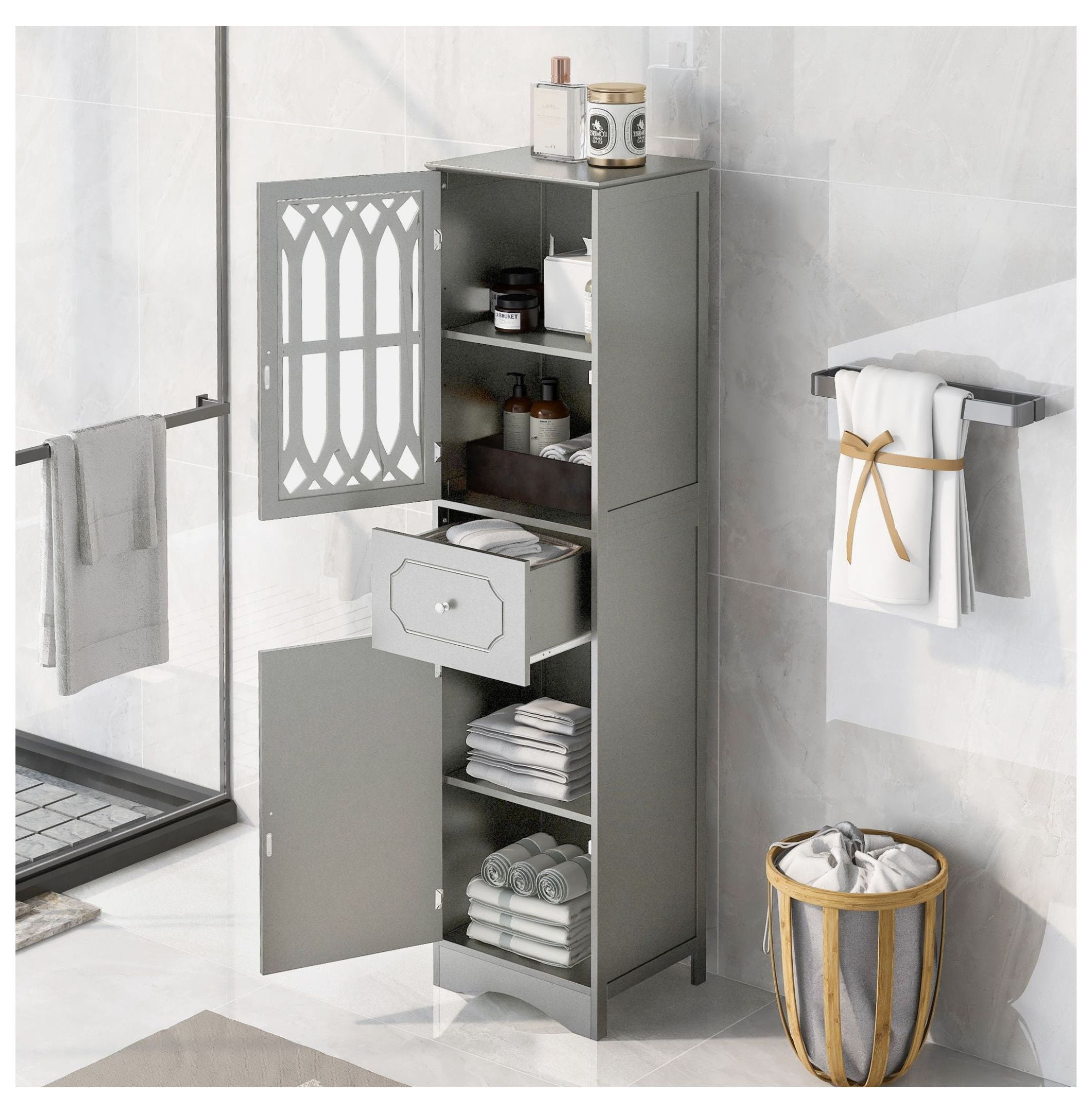 Tall Bathroom Cabinet; Freestanding Storage Cabinet with Drawer and ...