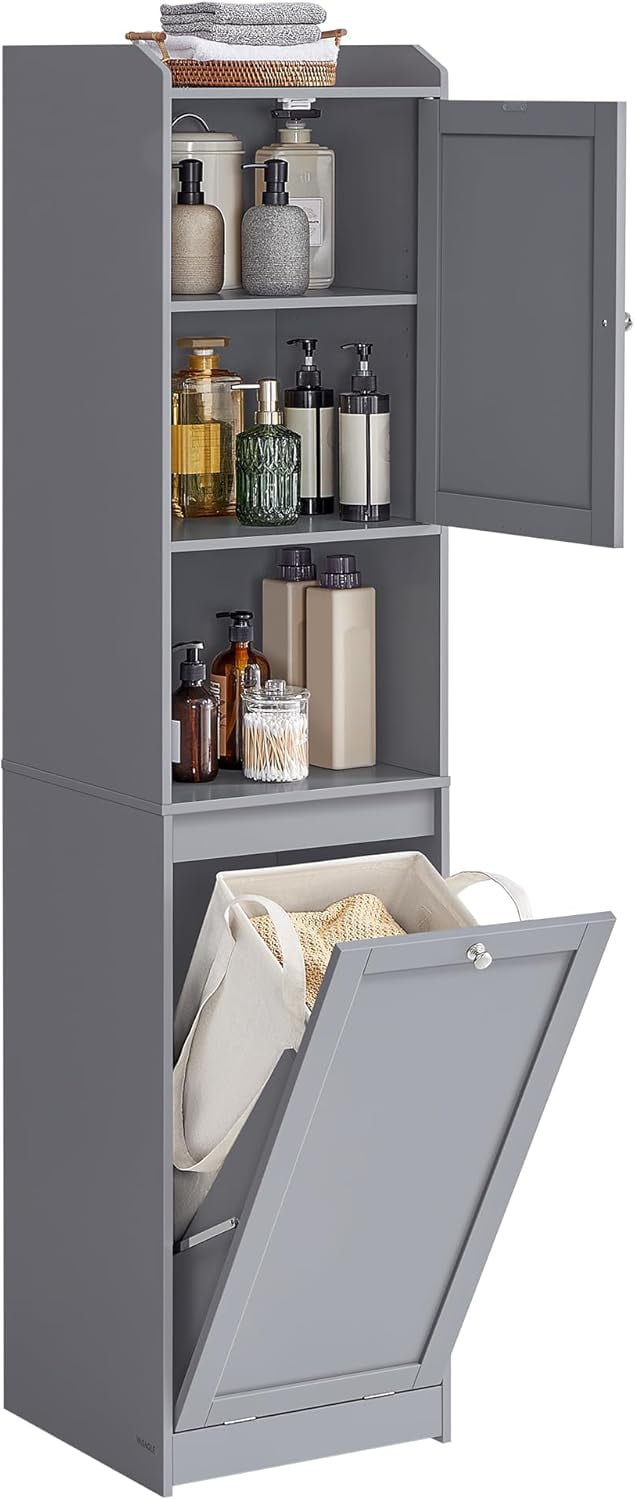 Tall Bathroom Cabinet with Laundry Basket, Removable Laundry Basket ...