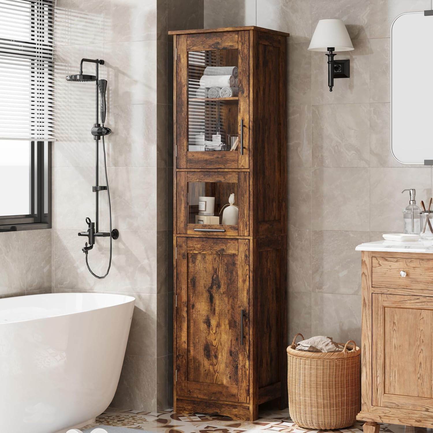 Tall Bathroom Cabinet, Narrow Storage Cabinet with Doors and Adjustable ...