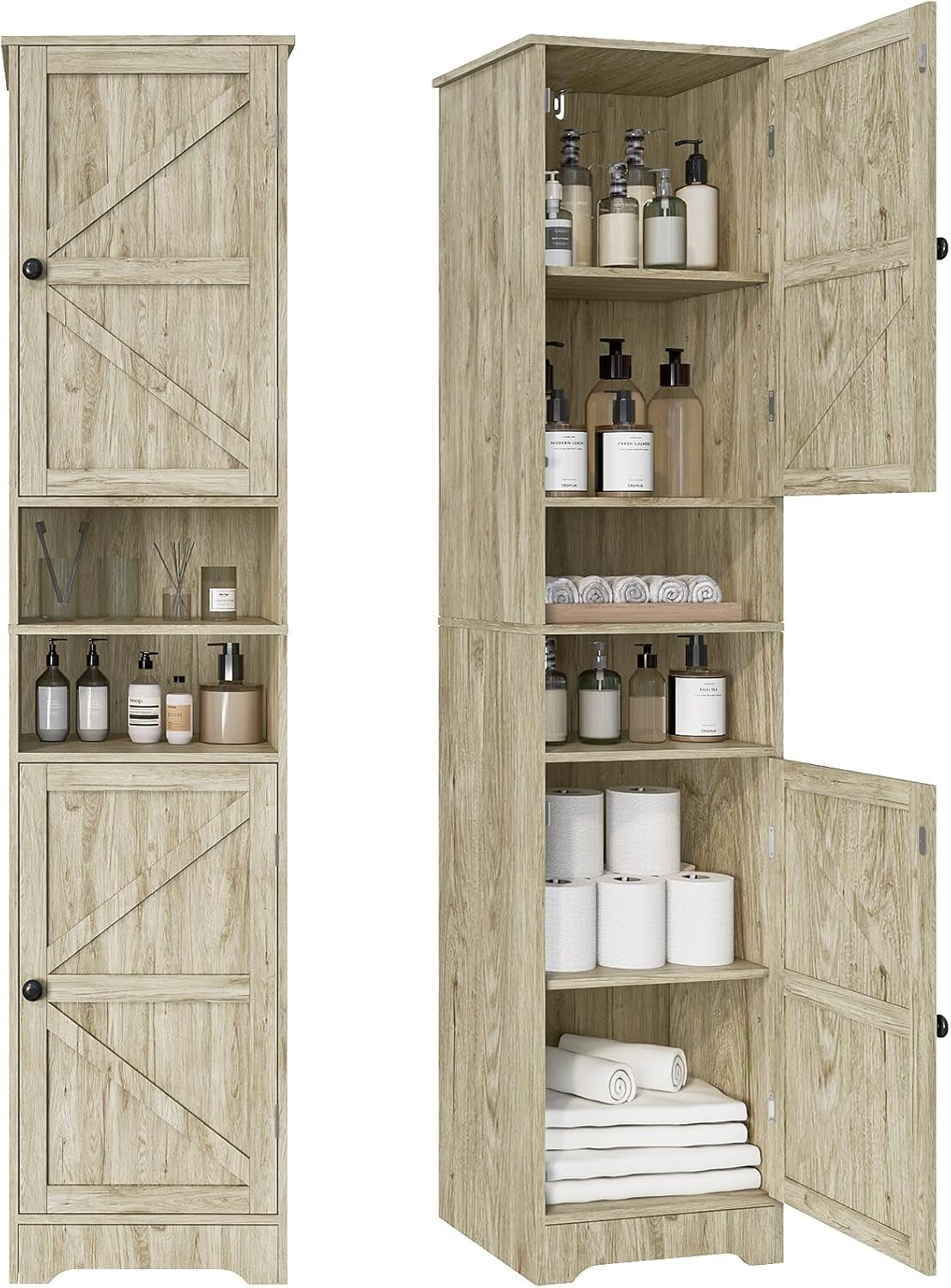 Tall Bathroom Cabinet, Storage Cabinet with 2 Doors & 2 Open Storage ...