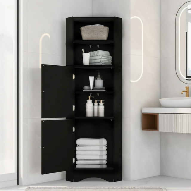 Tall Bathroom Corner Cabinet, Freestanding Storage Cabinet with 2 Doors ...