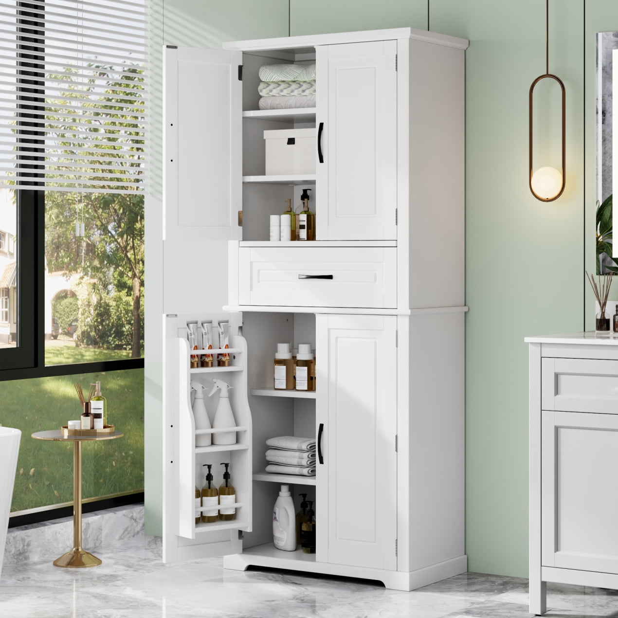 Tall Bathroom Floor Storage Cabinet with Built-in Storage Rack ...