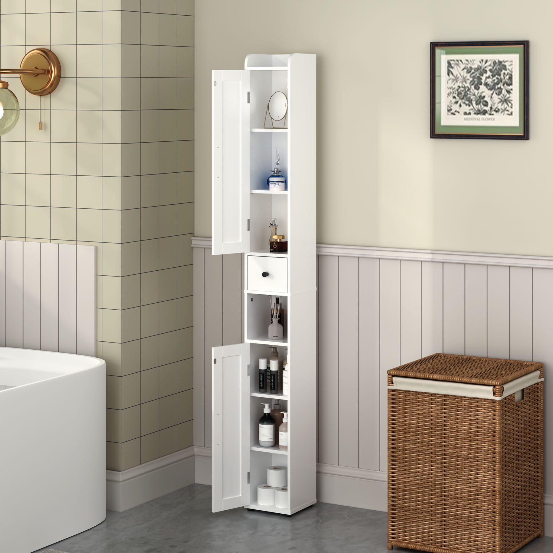 Tall Bathroom Storage Cabinet 67.51 Inches White Freestanding Unit with ...