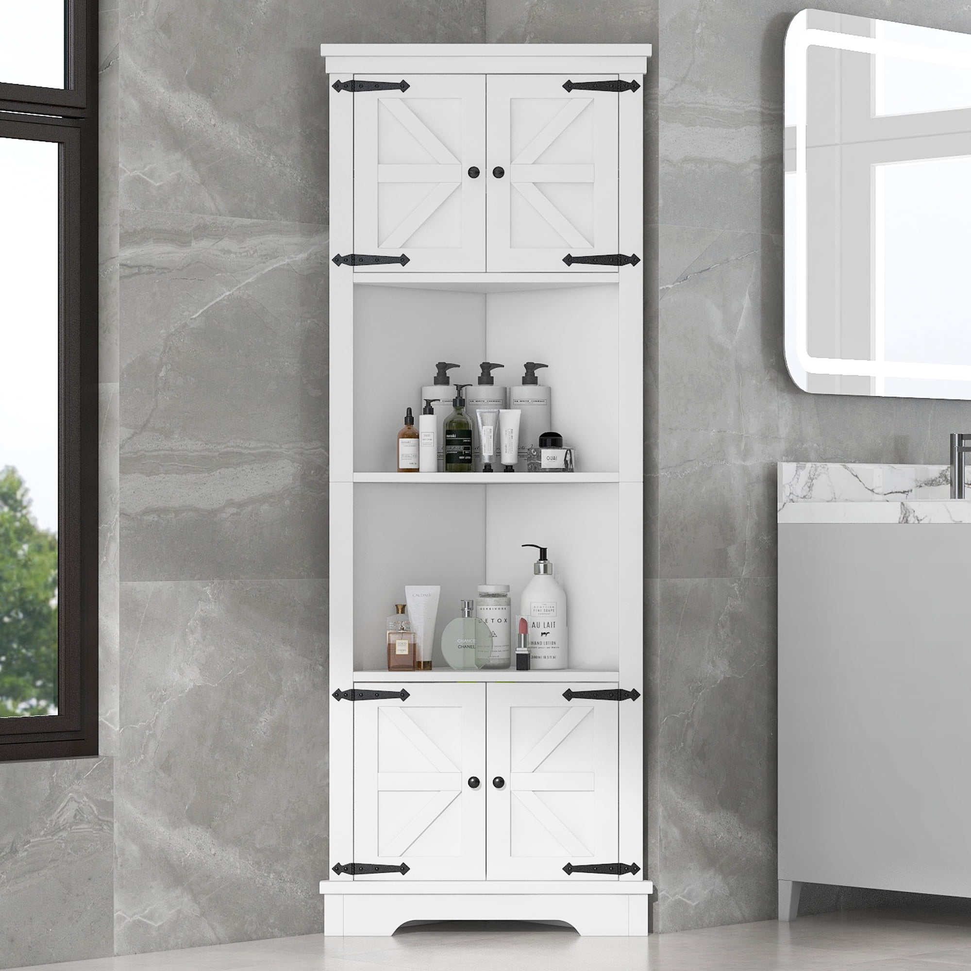 Tall Bathroom Storage Cabinet, Corner Cabinet With Doors And Adjustable ...