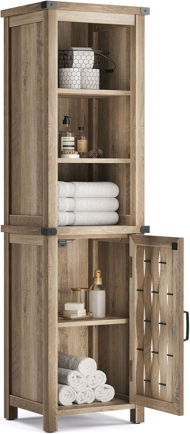 Tall Bathroom Storage Cabinet, Farmhouse Narrow Corner Cabinet with ...