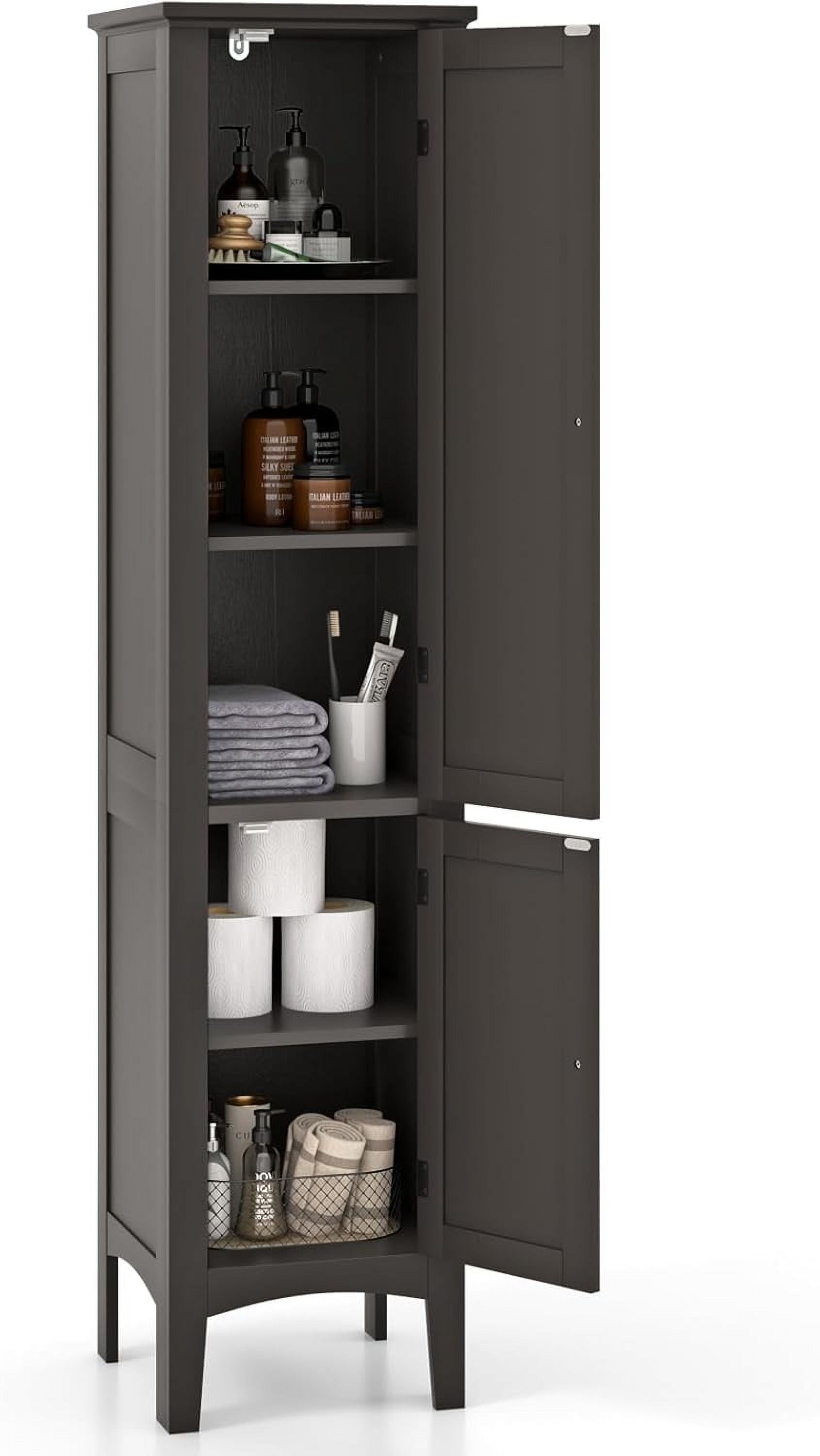 Tall Bathroom Storage Cabinet, Freestanding Narrow Linen Tower Cabinet ...