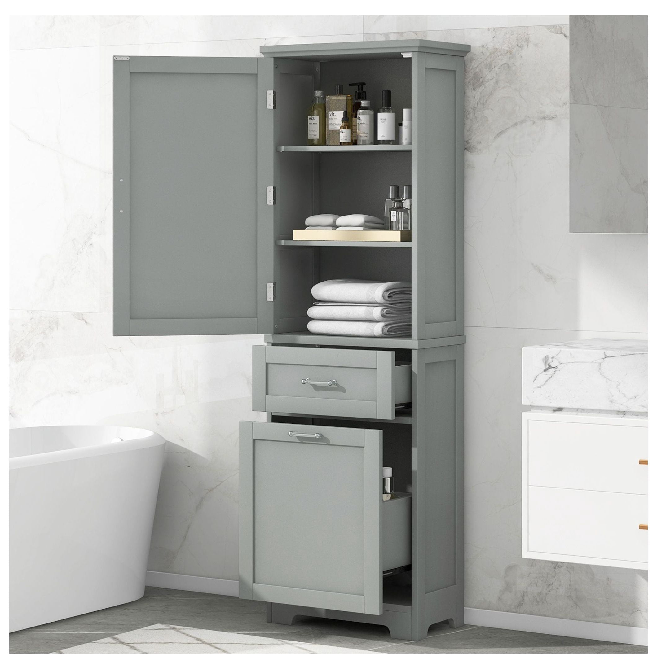 Tall Bathroom Storage Cabinet, Freestanding Storage Cabinet with Two ...