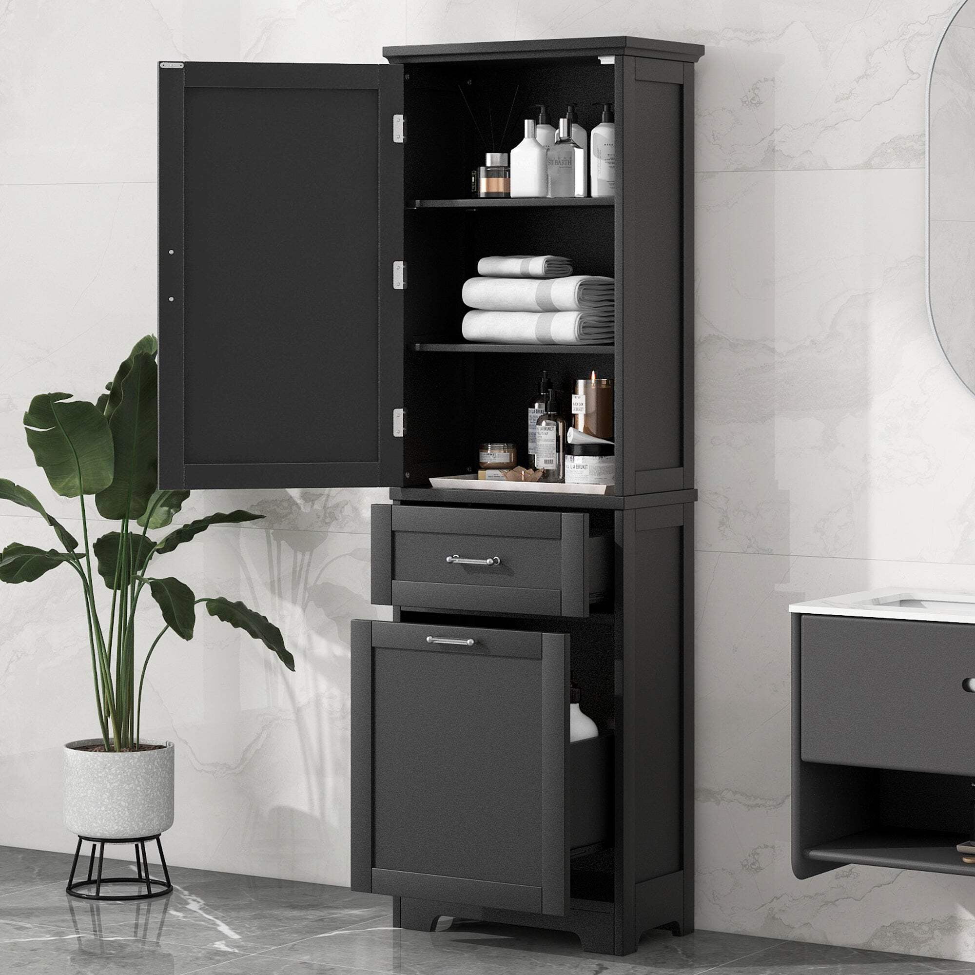 Tall Bathroom Storage Cabinet, Freestanding Storage Cabinet With Two ...