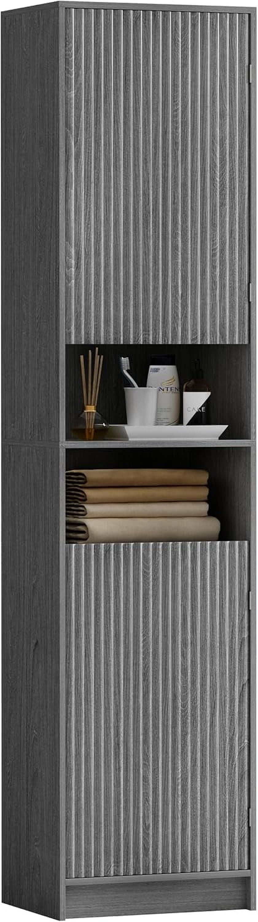 Tall Bathroom Storage Cabinet，Narrow Cabinet with Fluted Doors ...