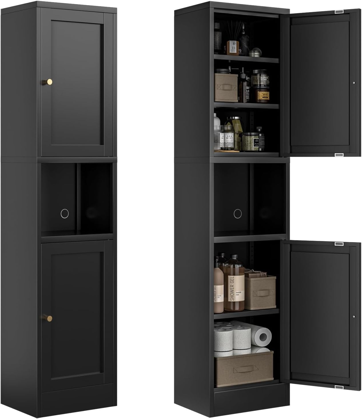 Tall Bathroom Storage Cabinet,Narrow Metal Cabinet with Open ...