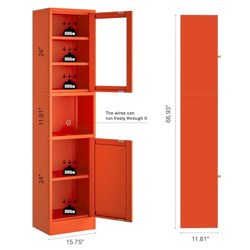 Tall Bathroom Storage Cabinet,Slim Metal Locker with Glass Doors ...