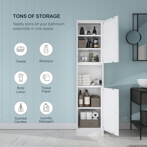 Tall Bathroom Storage Cabinet, Slim Tall Metal Cabinet with Open ...