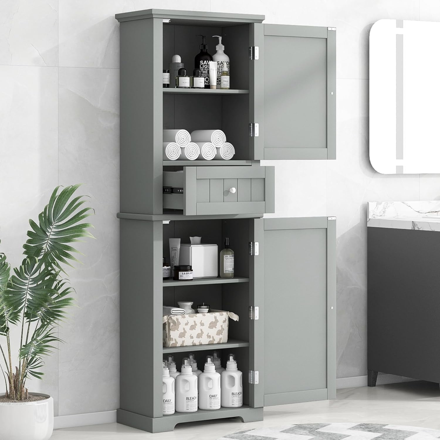 Tall Bathroom Storage Cabinet, Solid Wood Pantry Sideboard with ...