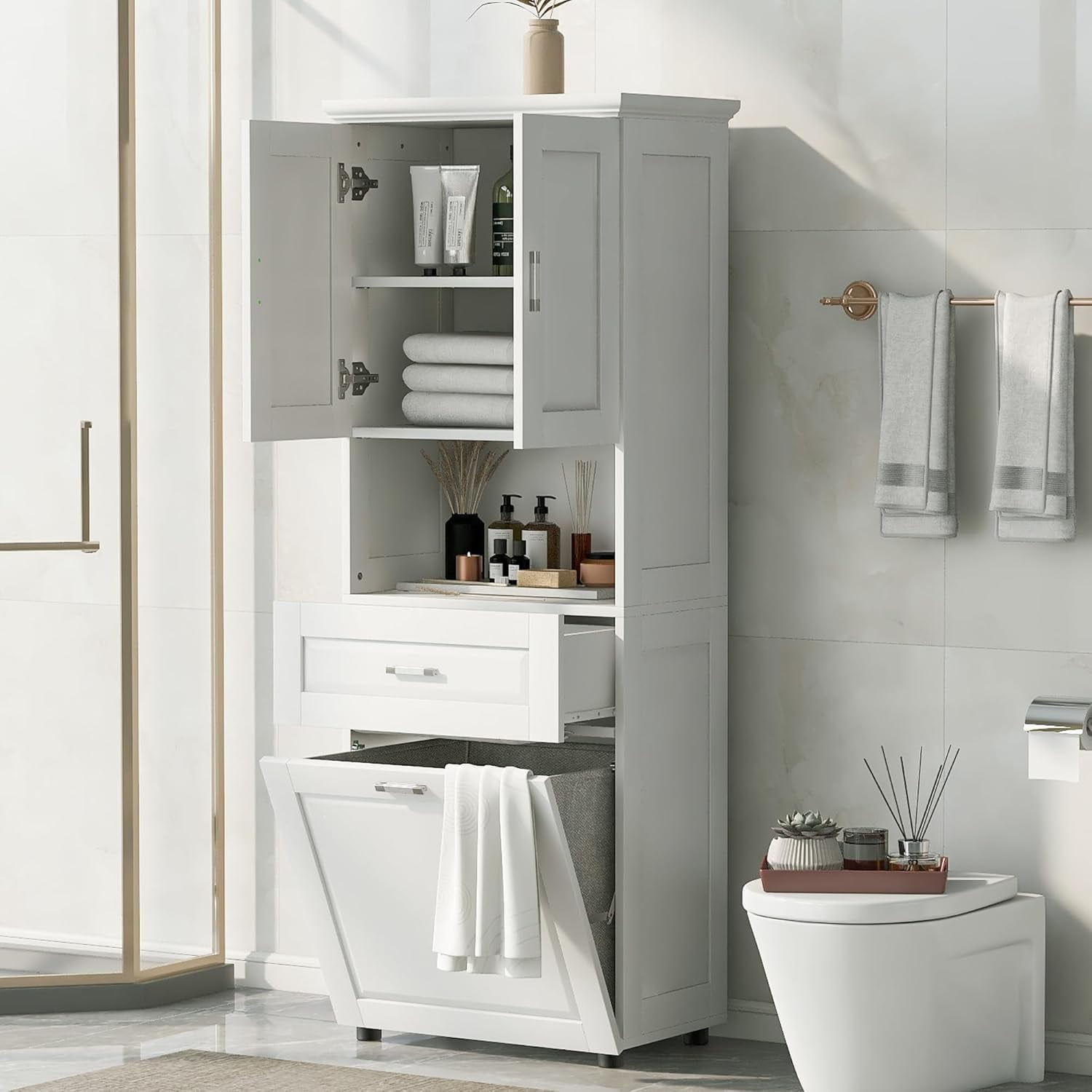 Tall Bathroom Storage Cabinet, Solid Wood Pantry Sideboard with ...
