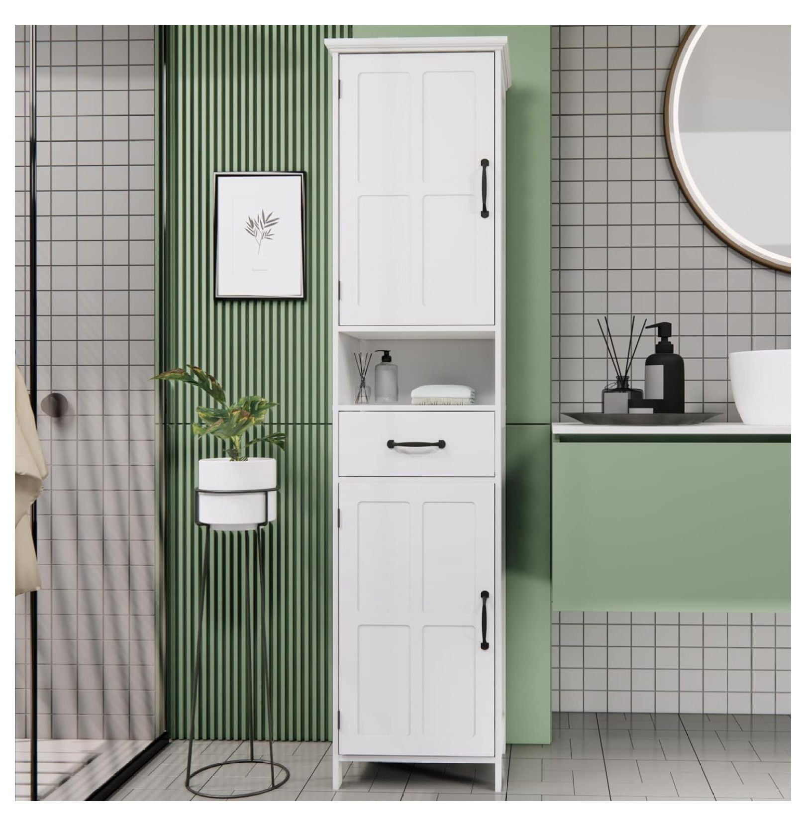 Tall Bathroom Storage Cabinet, White Bathroom Cabinets Freestanding ...