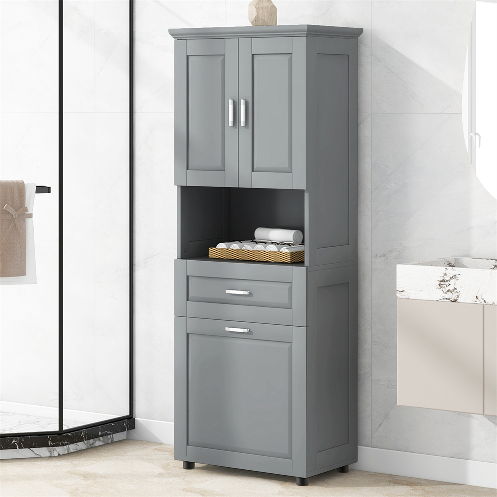Tall Bathroom Storage Cabinet with 2 Doors & 1 Drawer, Narrow Storage ...