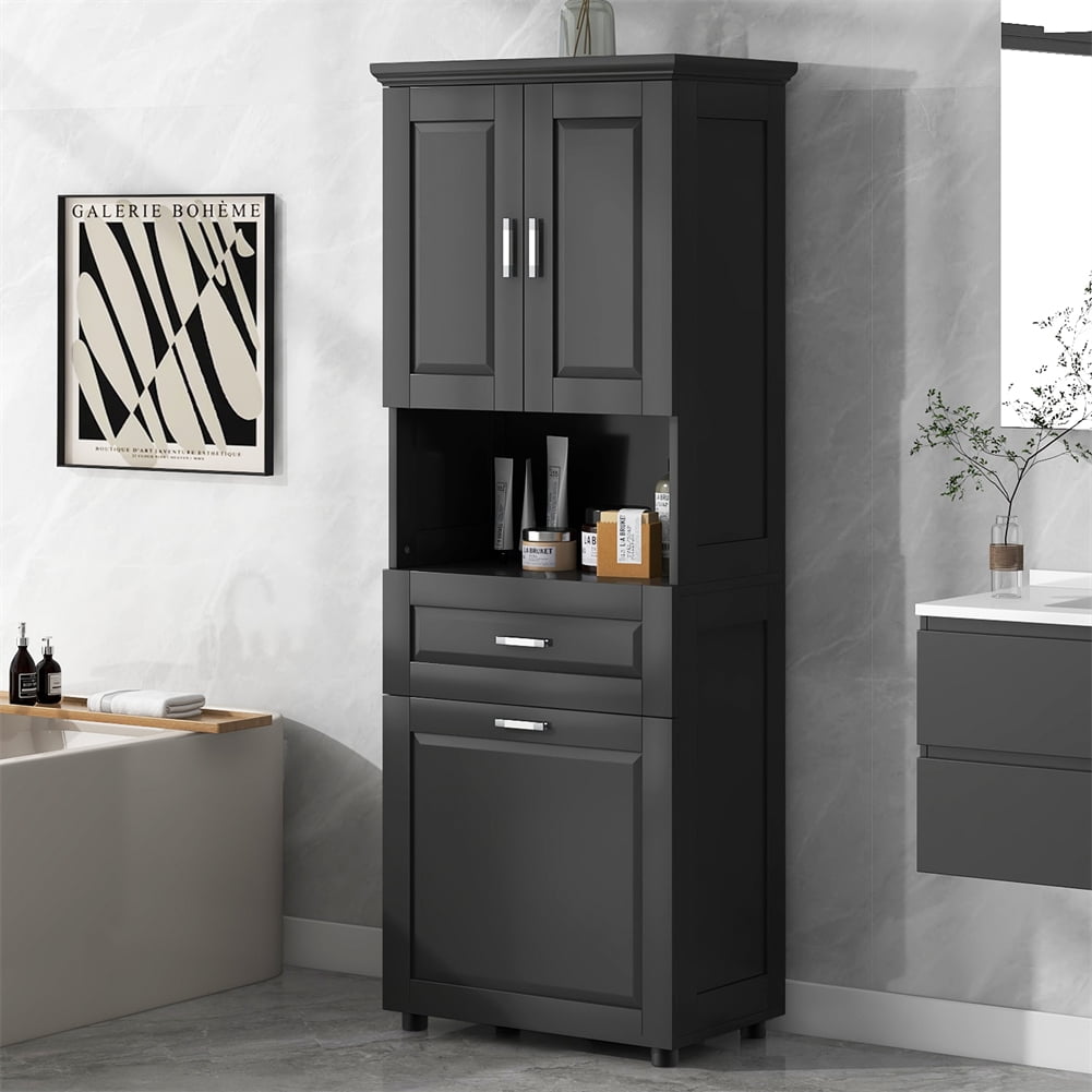 Tall Bathroom Storage Cabinet with 2 Doors & 1 Drawer, Narrow Storage ...
