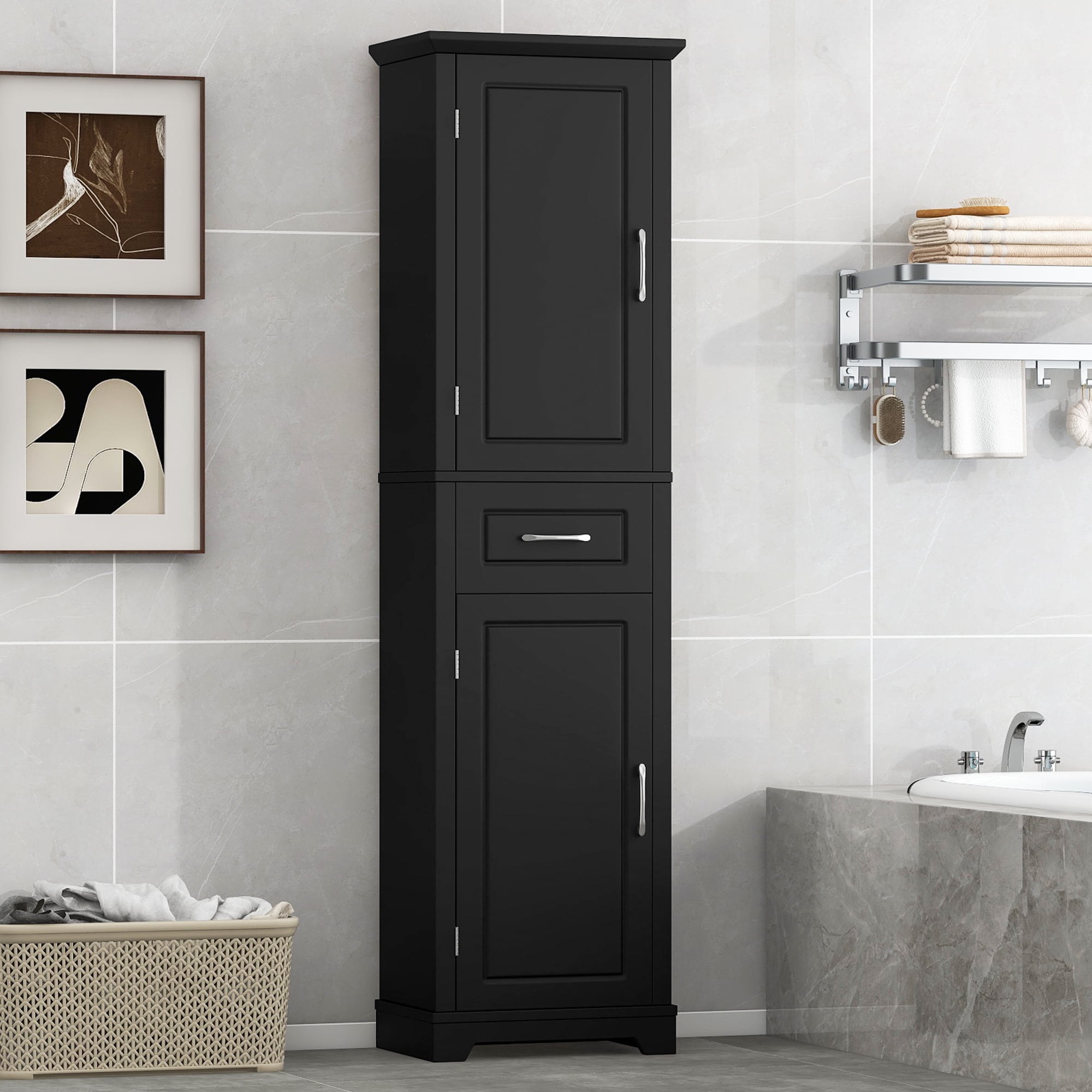 Tall Bathroom Storage Cabinet with Adjustable Shelves, 72.5 ...