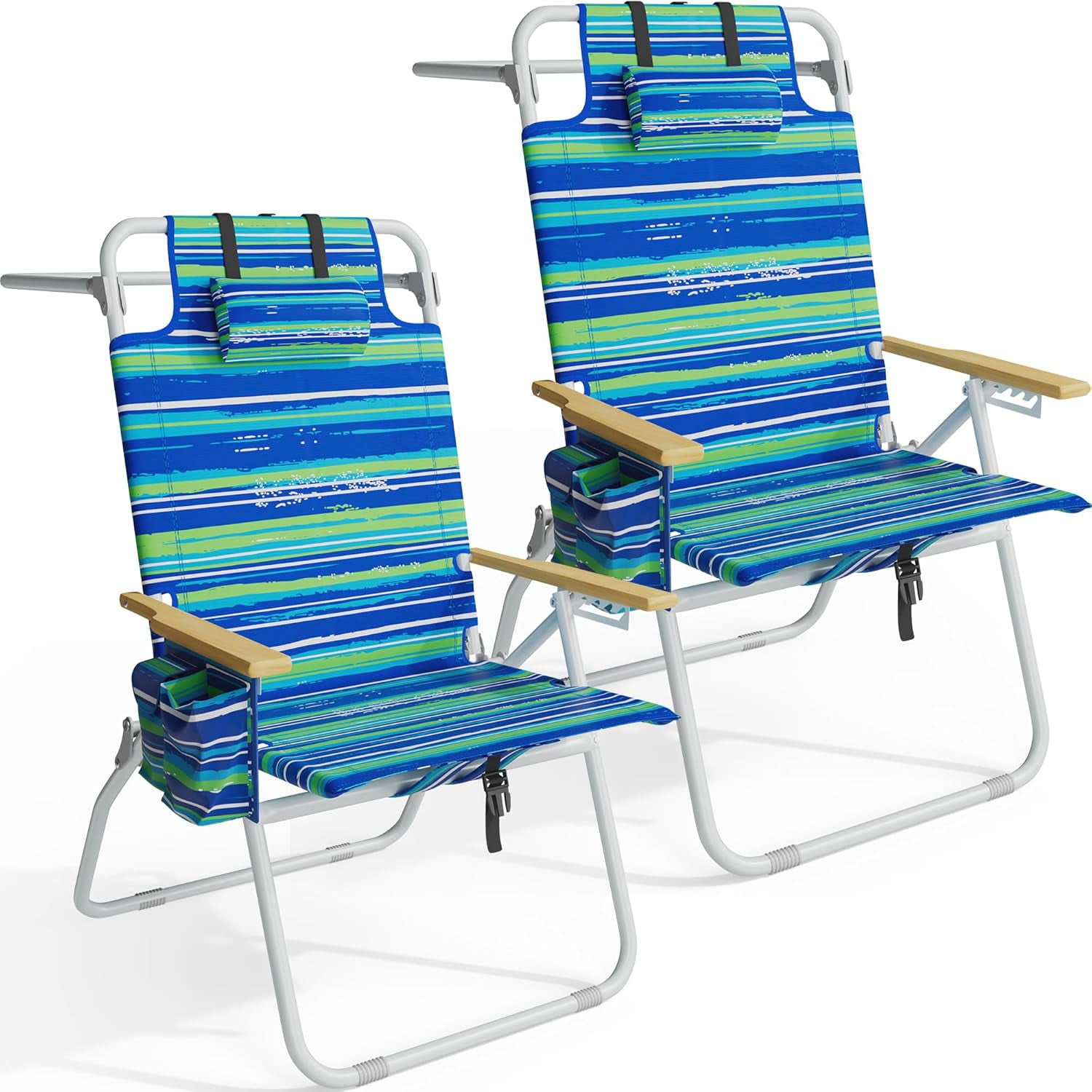 Tall Beach Chairs for Adults, 17" High Backpack Beach Chair with Wooden ...