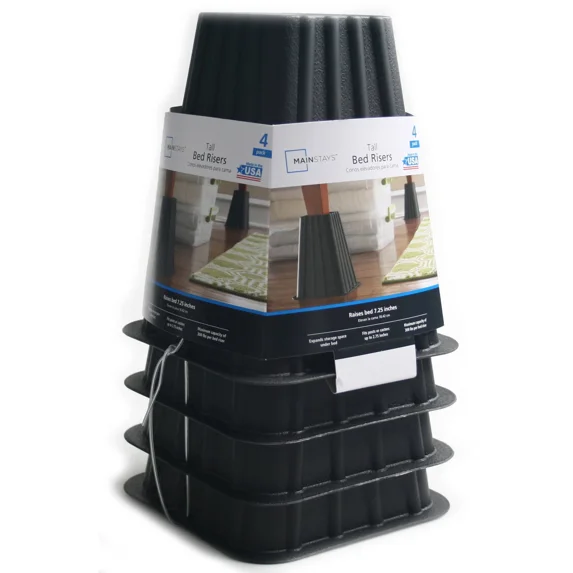 Tall Bed Risers, Black, 4-Pack, Assembled Size 6.75 In X 6.75 In X 8 In ...