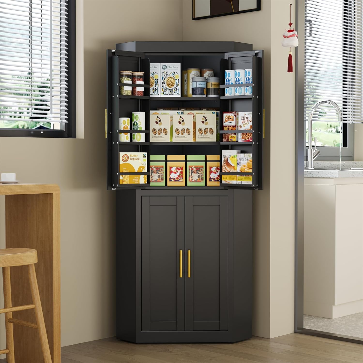 Tall Black Farmhouse Metal Corner Cabinet with Adjustable Shelves for ...