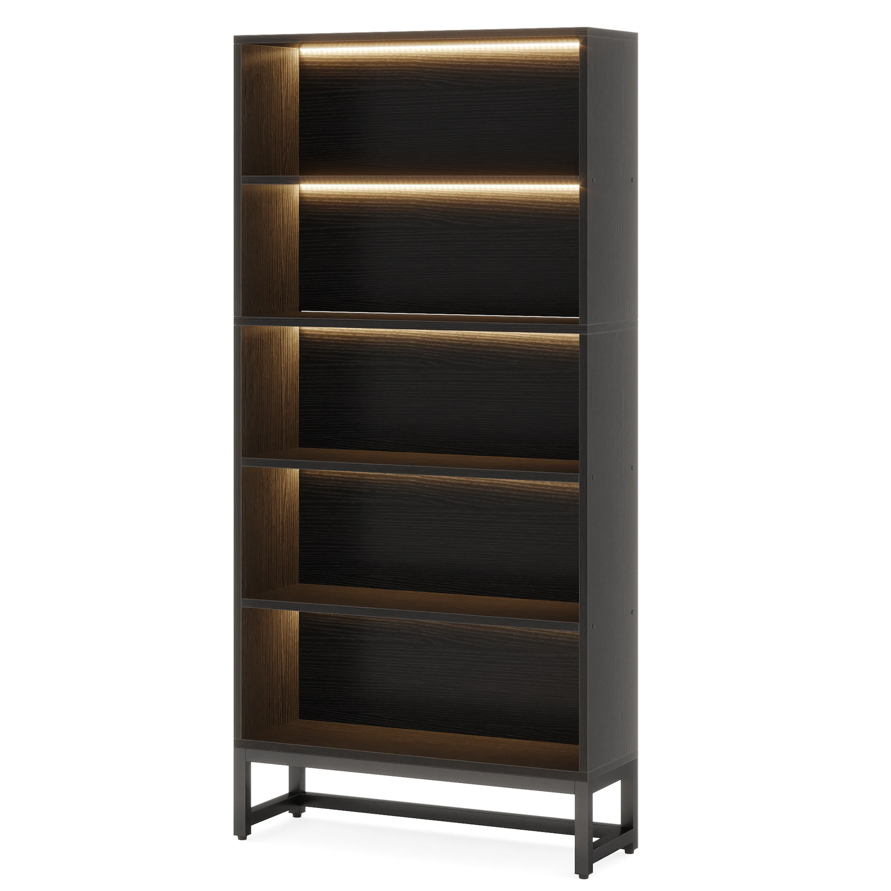 Tall Bookcase Black Bookshelf, 70.8” Large Bookcases Organizer with LED ...