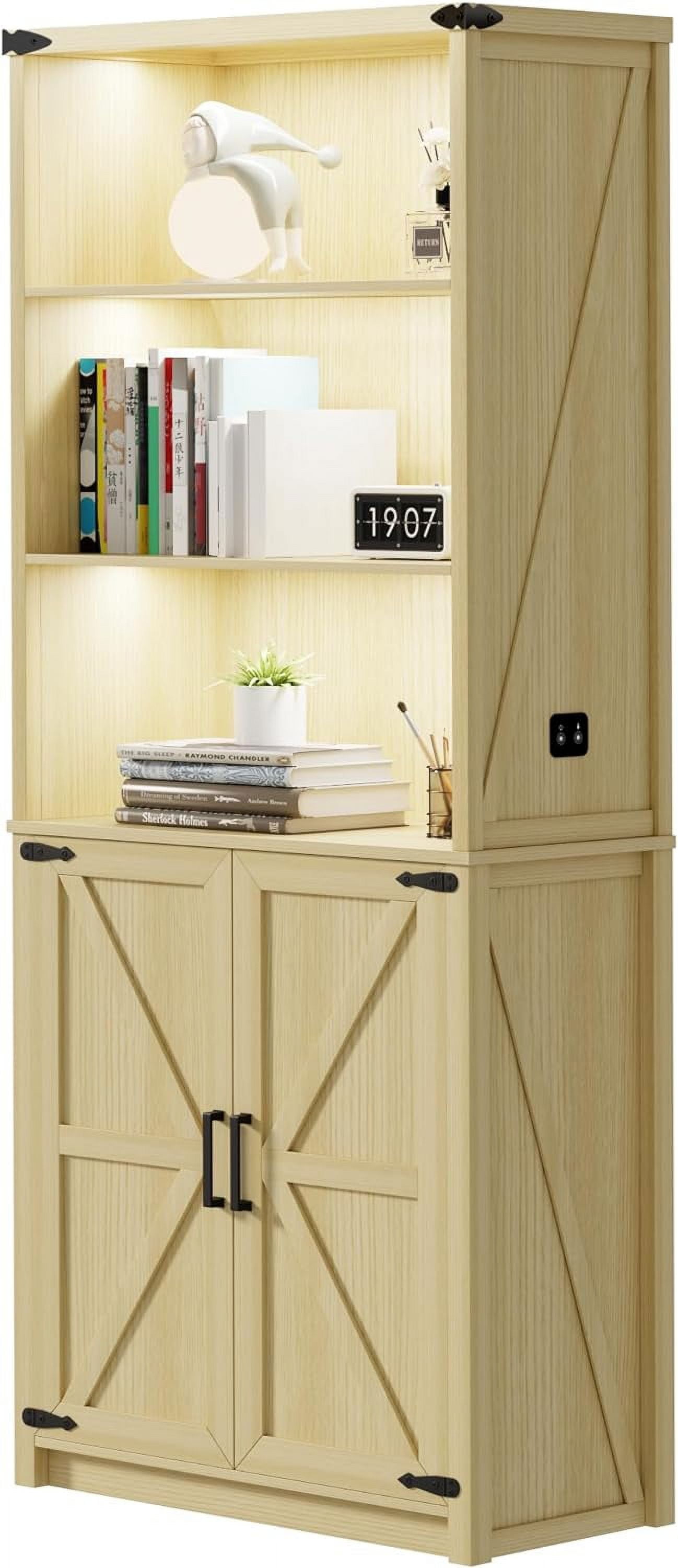 Tall Bookcase with Doors and Shelves, Vintage Book Cases with Led ...