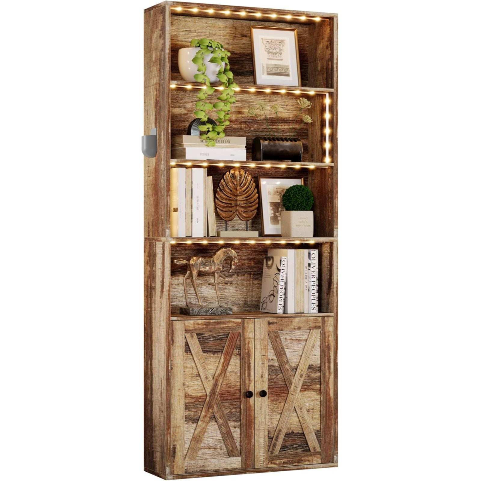 Tall Bookcase with LED Lights, 70 in Industrial Bookshelves and ...