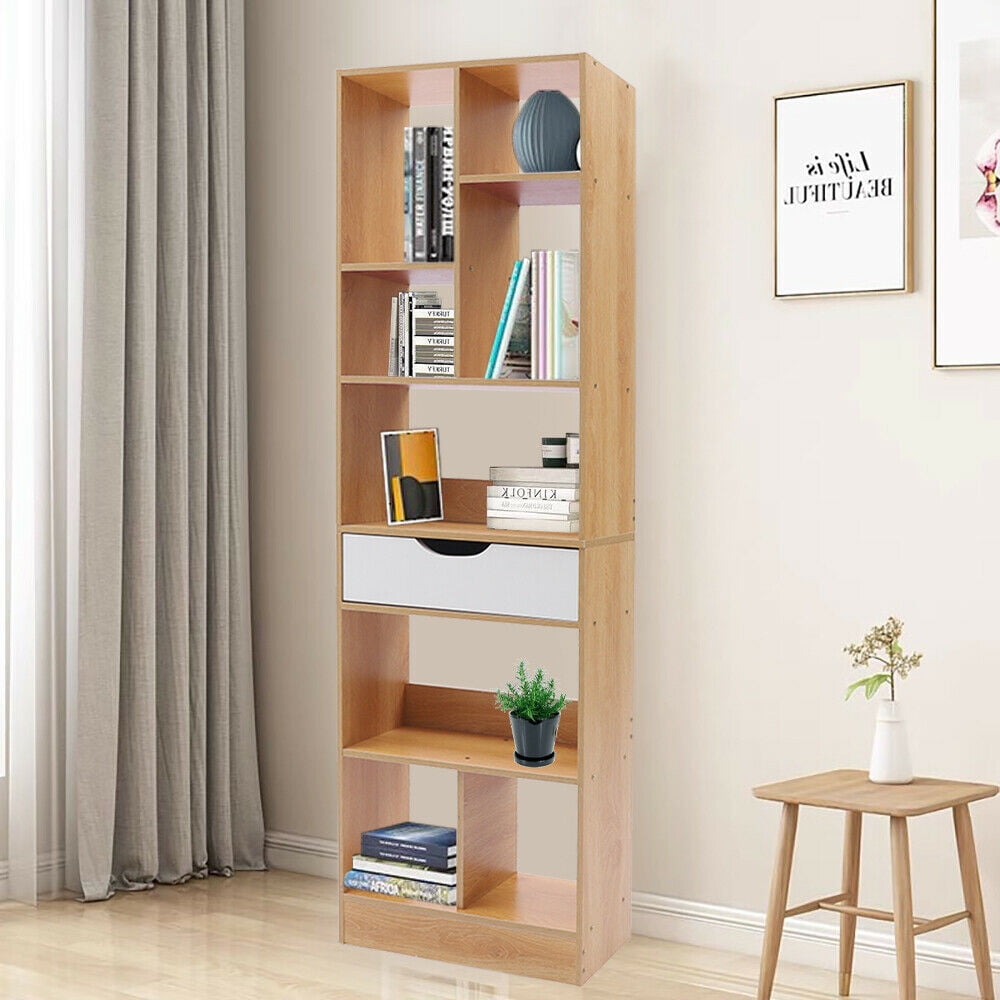 Tall Bookcase Organizer with Open Shelves 8 Cubes Wood - Walmart.com