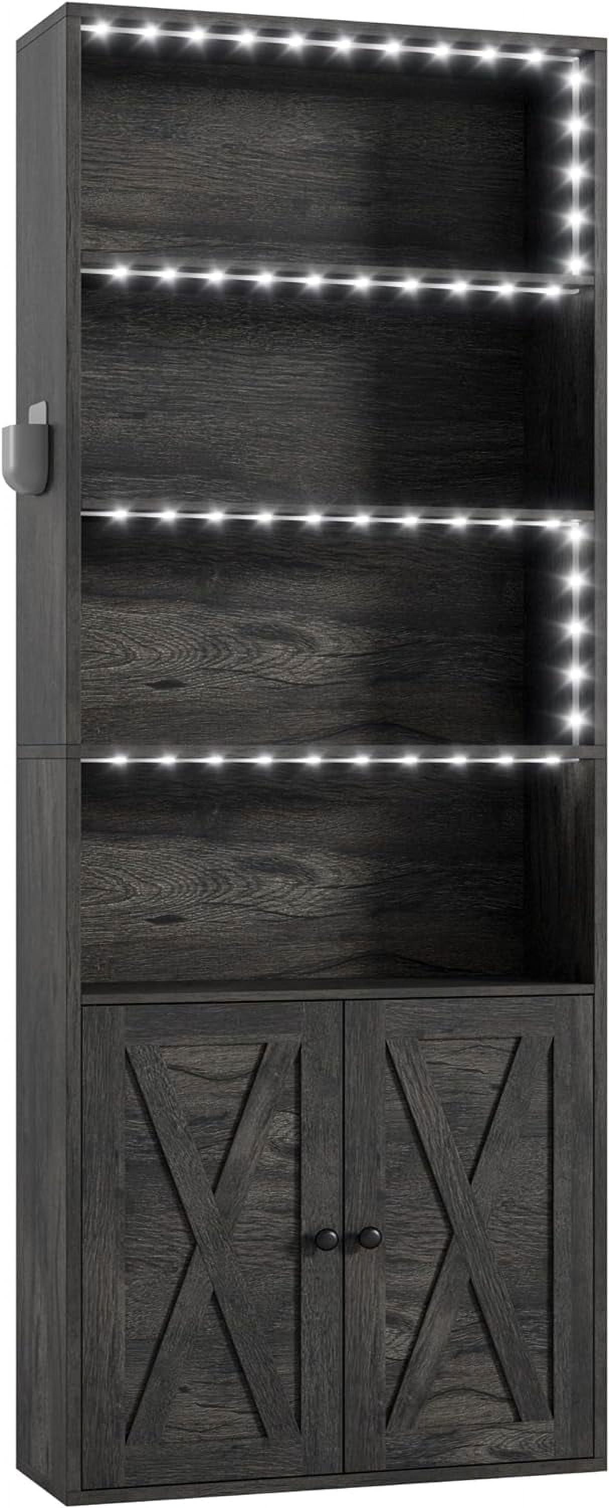 Tall Bookcase with LED Lights, 70 in Industrial Bookshelf Display Shelf ...