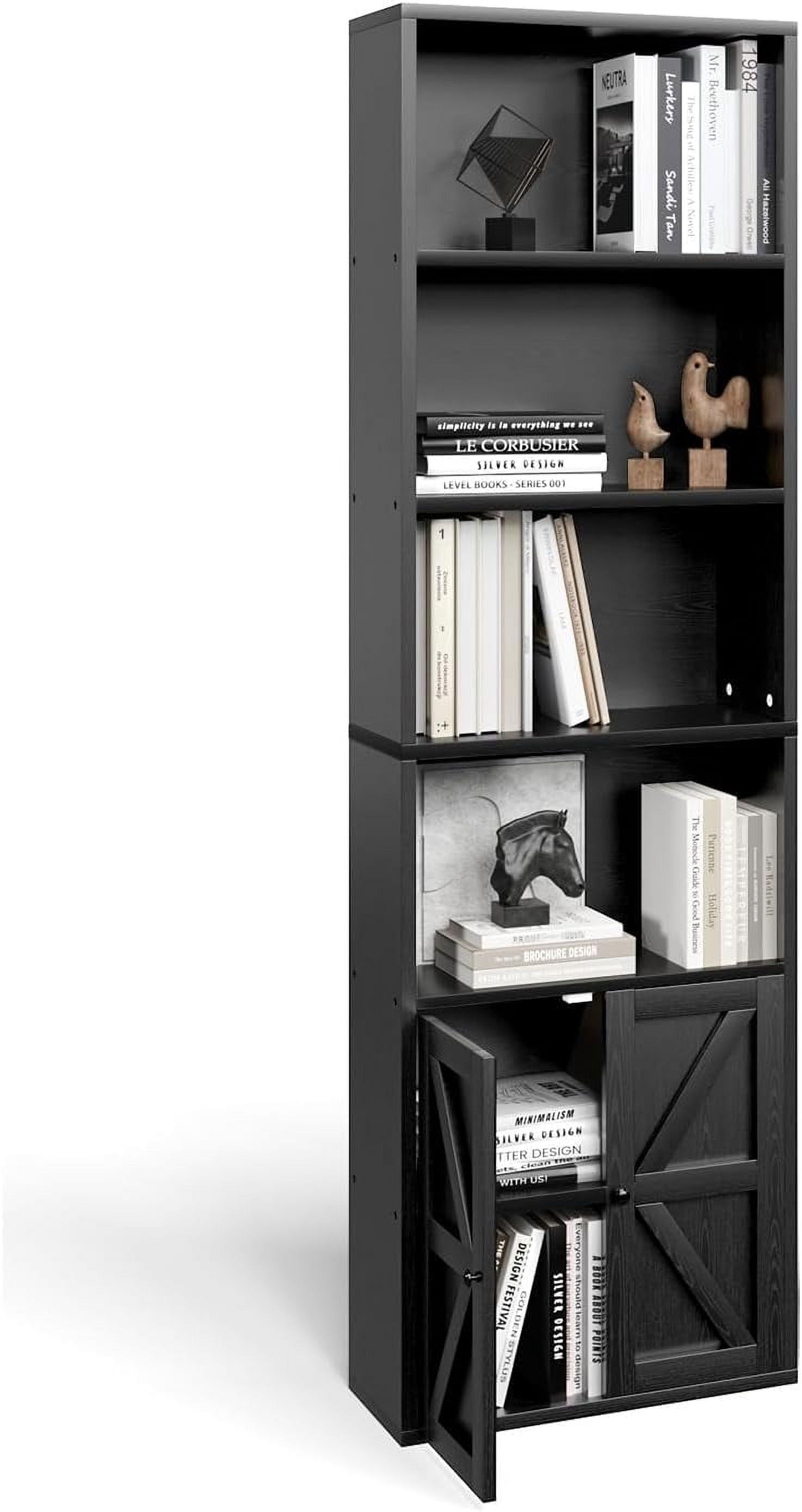 Tall Bookshelf, 6 Tier Floor Standing Bookcase with Two Hinged Doors ...