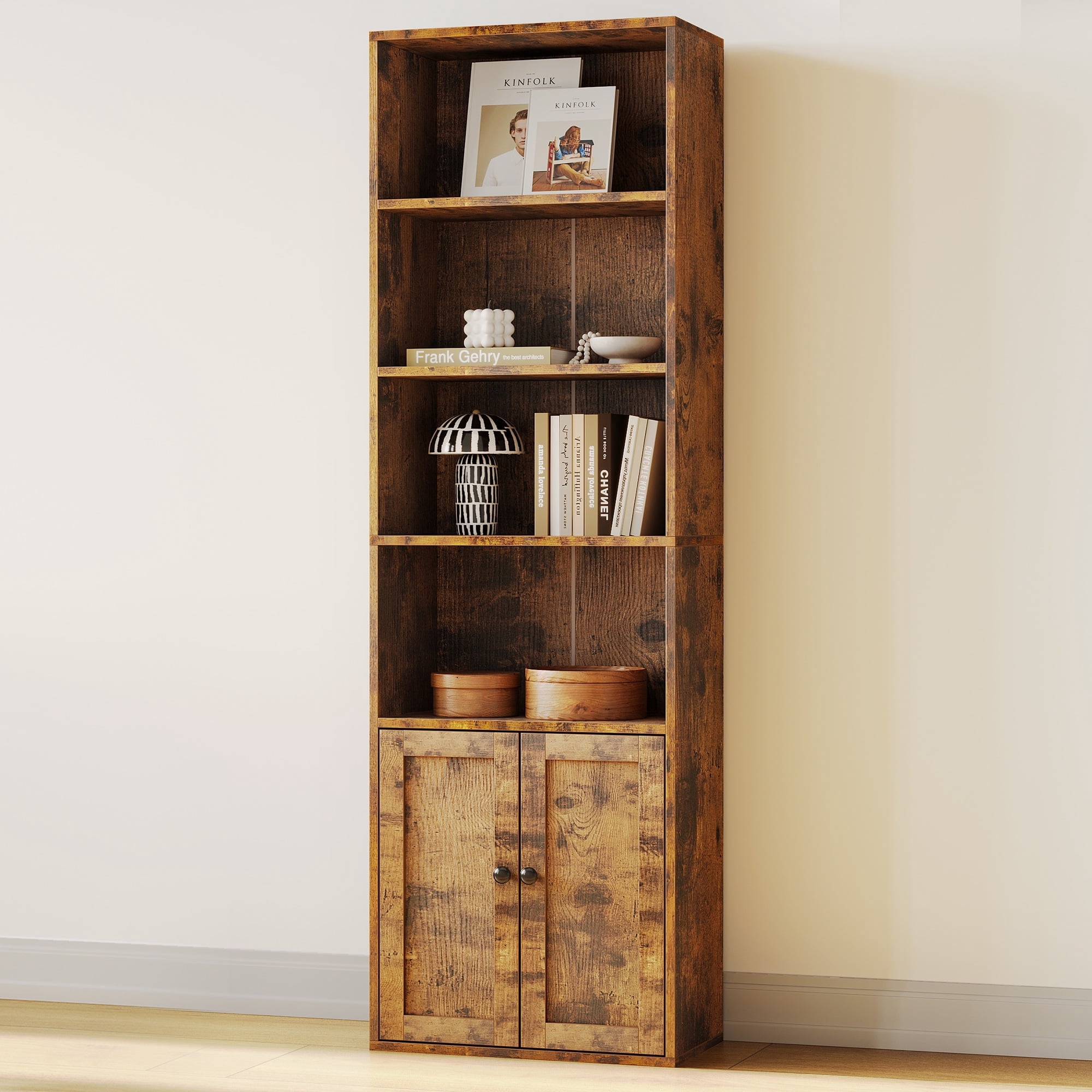 6-Tier Bookcases with Cabinet Doors, Floor Bookshelves and Office ...