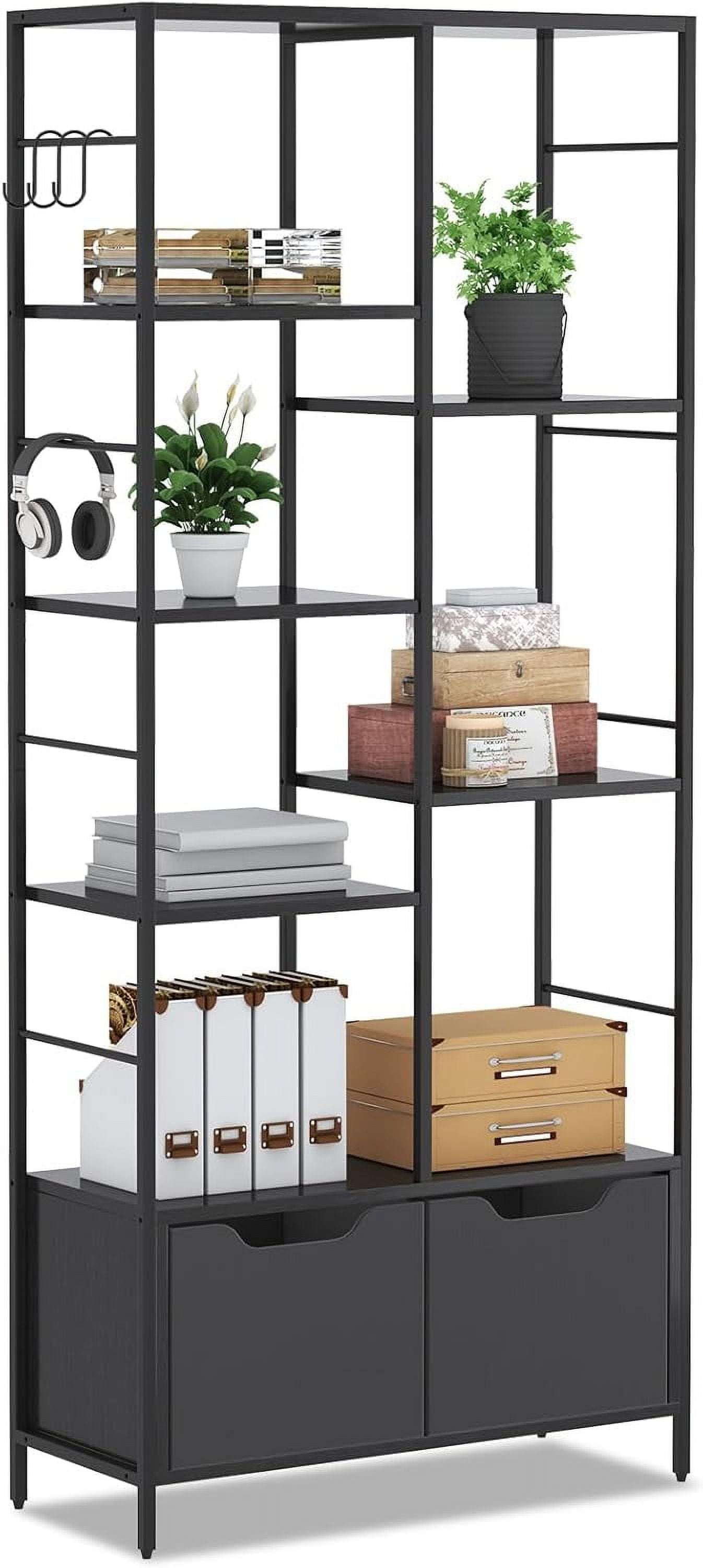 Tall Bookshelf, Bookcase with 6 Tier Shelves and 2 Storage Drawers ...