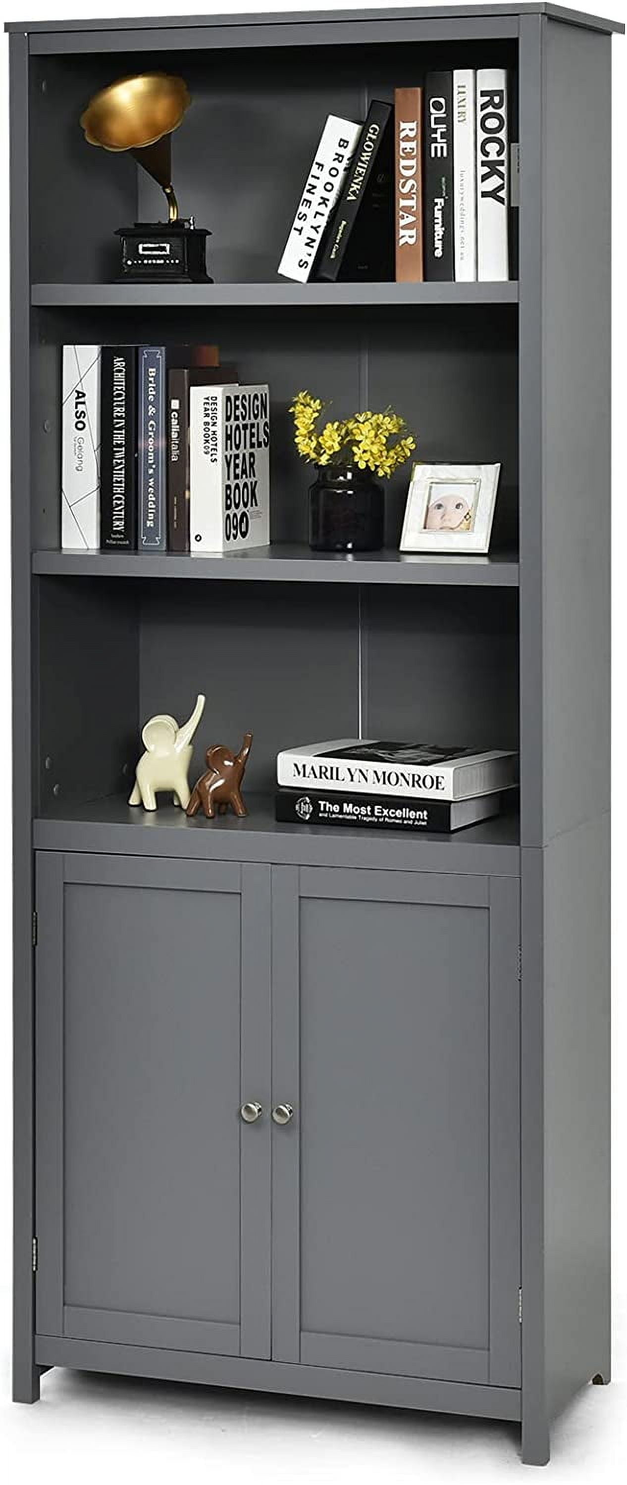 Tall Bookshelf with Doors, 3 Shelf Bookcase with Storage Cabinet ...