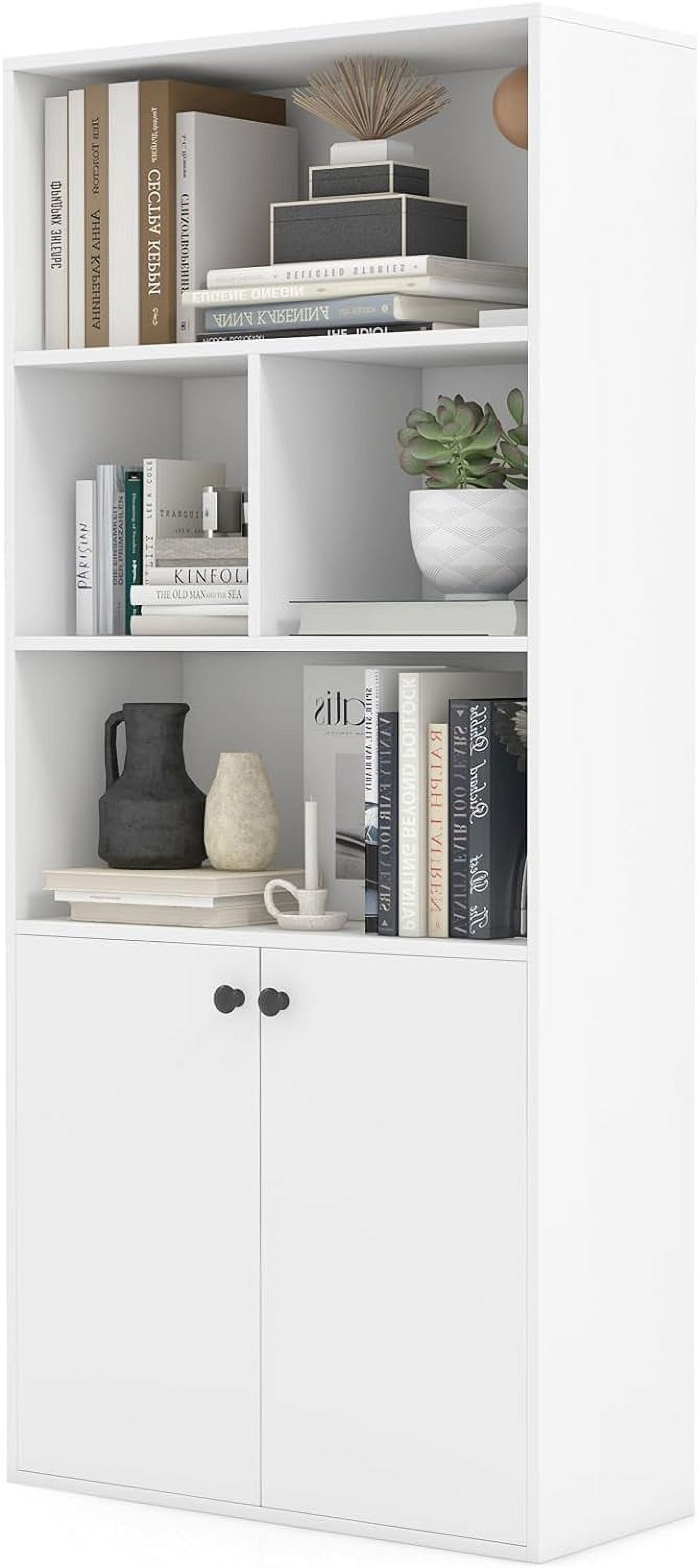 Tall Bookshelf with Doors, 3 Shelf Bookcase with Storage Cabinet ...