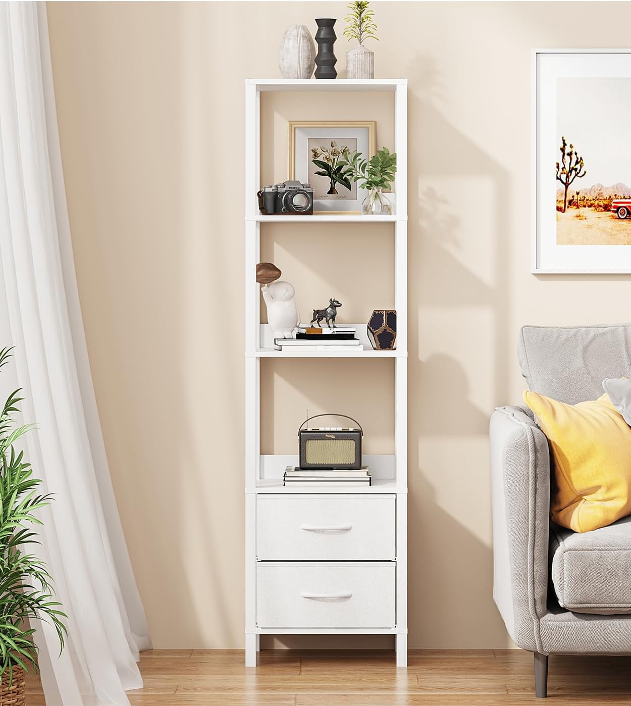 Tall Bookshelf with Drawers, 6-Tier Bookcase for Books, Garage Kit, CDs ...