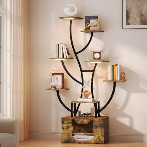 Tall Bookshelf with LED Light, Artistically Designed Tree Bookshelf ...