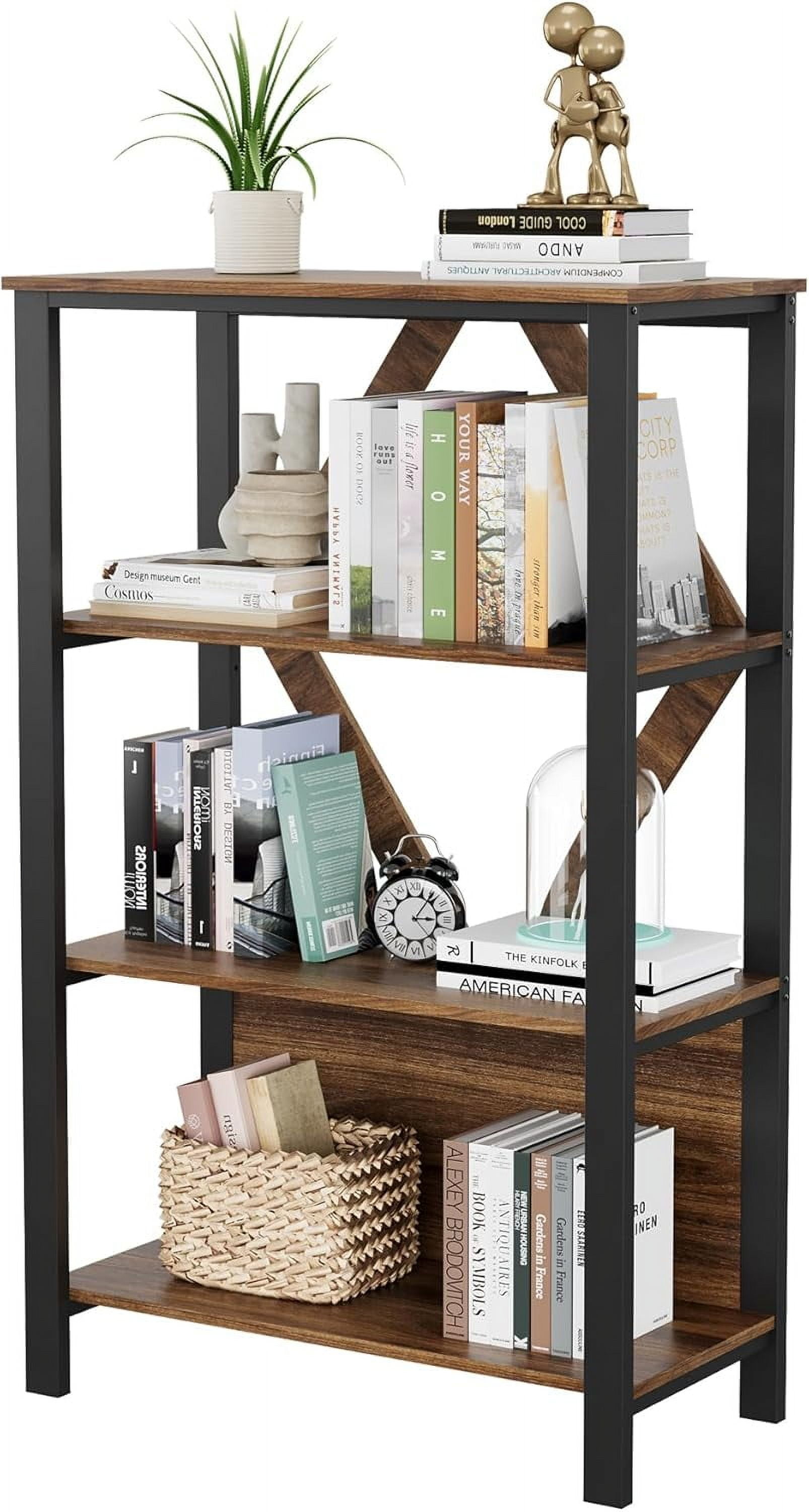 Tall Bookshelf with LED Lights, 4 Tier Brown Industrial Metal Display ...